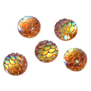 10 Pcs Mermaid Fish Scales Resin Carved Embellishment Cabochons Orange ...