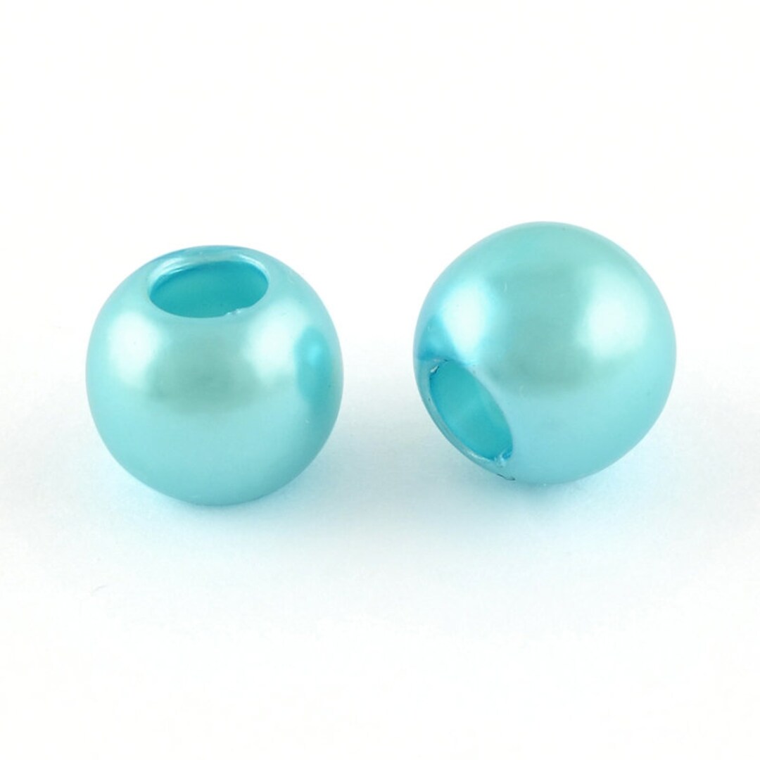 100 Pcs Blue Smooth ABS Plastic Ball Spacer Beads - 12mm - Large Hole ...