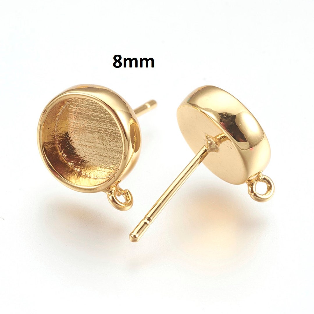 4 Pcs. 18k Gold Plated Earring Posts Studs Settings Bezels - Etsy
