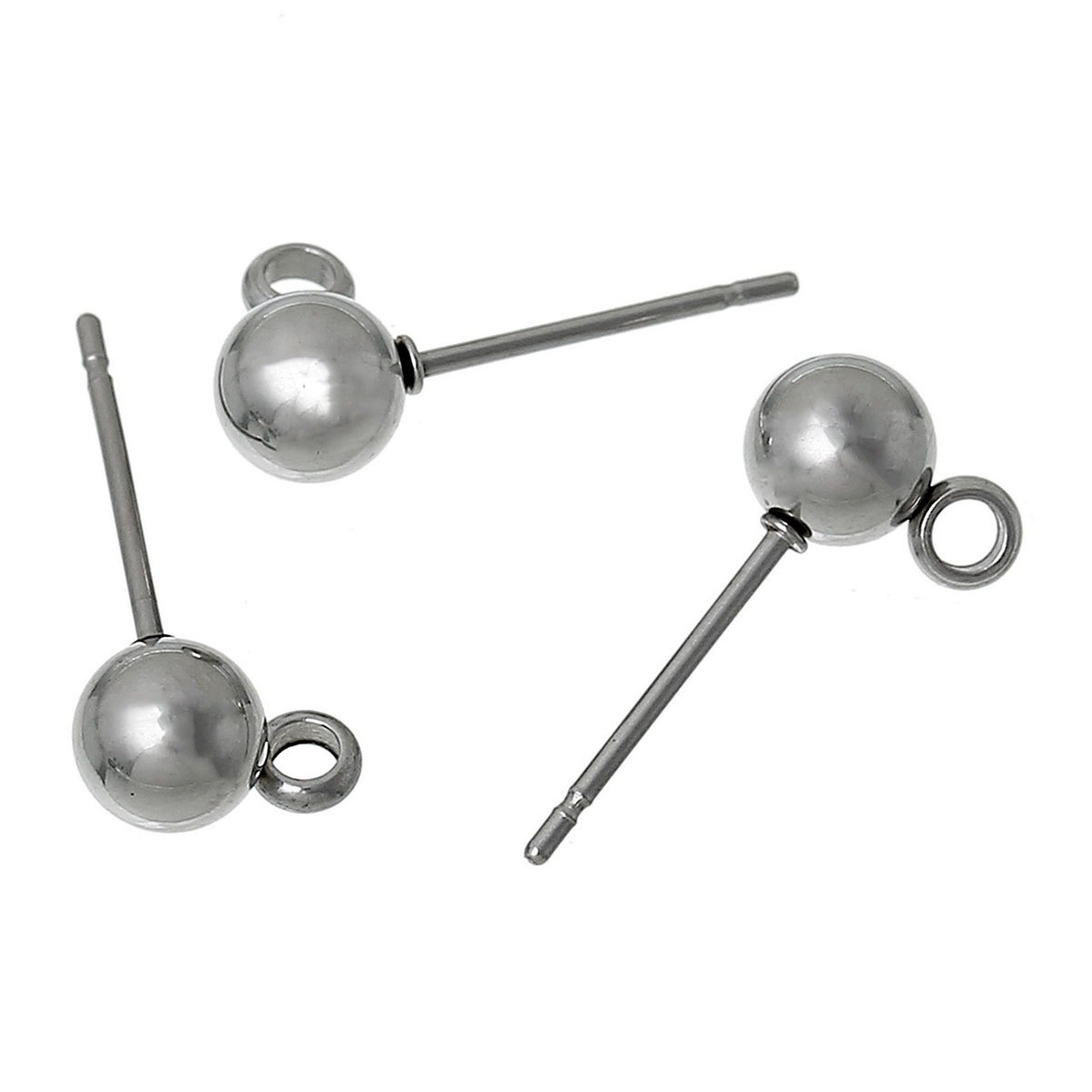 10 Pcs. (5 Pairs) 304 Stainless Steel Earring Ball Posts Settings With ...