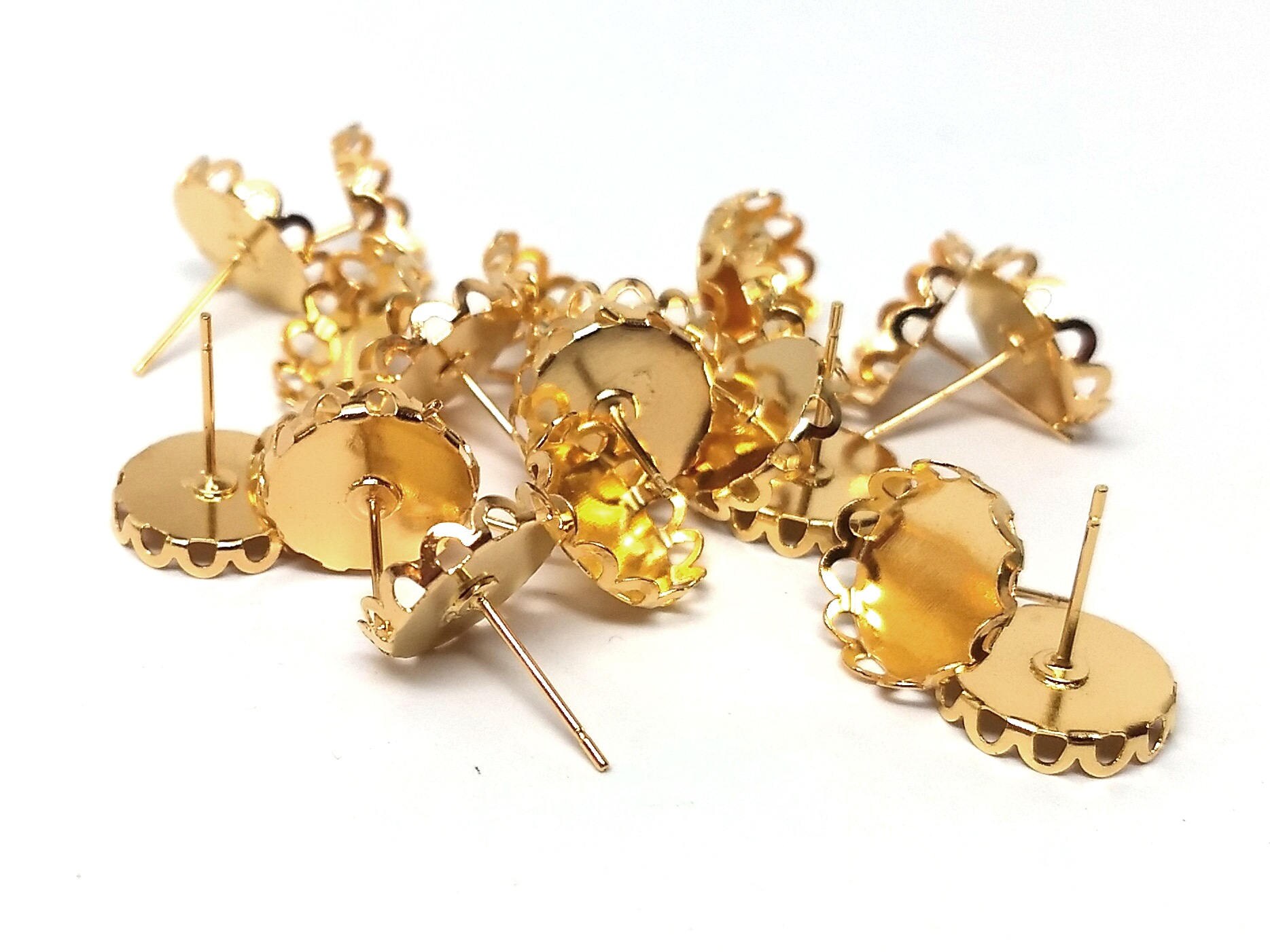 10 Pcs. 5 Pairs Gold Tone Earring Posts Settings Bezels | Etsy