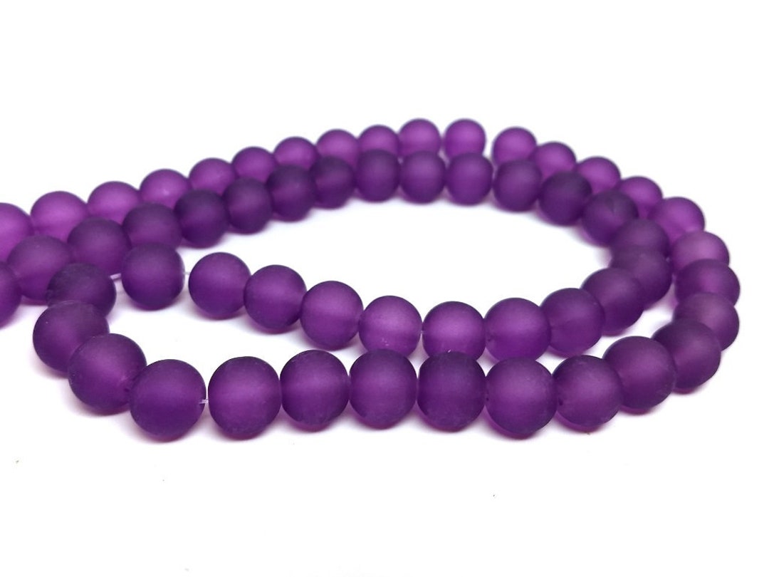 8mm Dark Purple Frosted Glass Round Beads - 15" Strand (40cm) - Approx ...