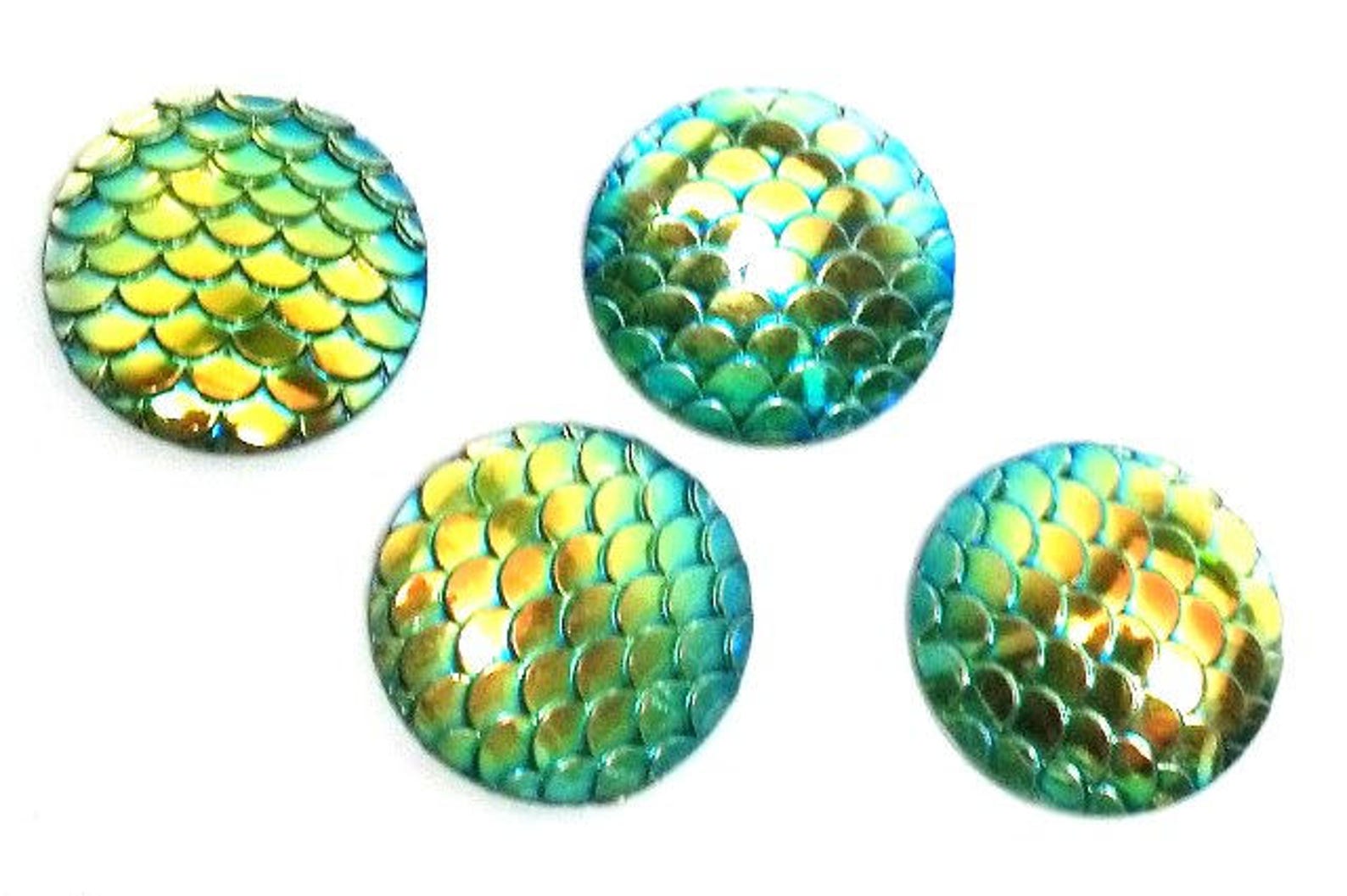 5 Pcs Mermaid Fish Scales Resin Carved Embellishment Cabochons Yellow ...