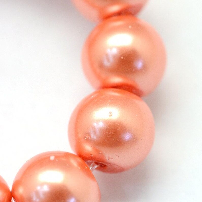 6mm Coral Melon Glass Pearl Imitation Round Beads - 32 Inch Strand ...
