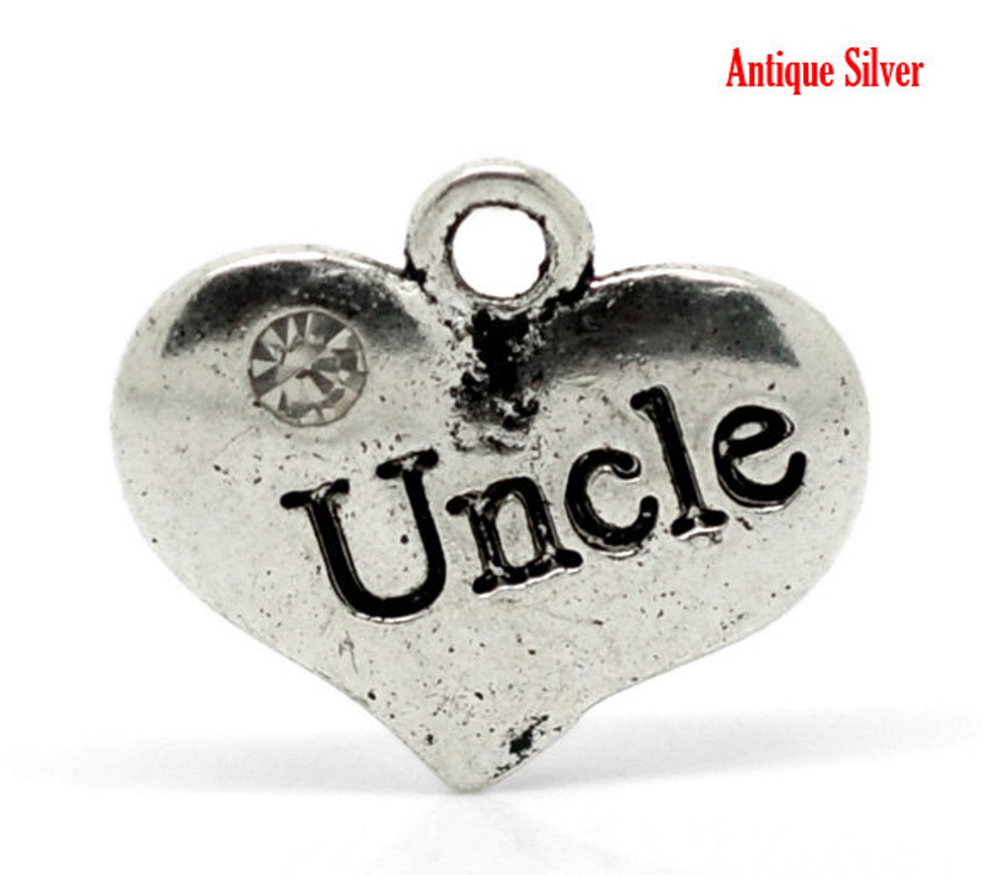 1 or 2 or 4 Pcs. Antique Silver "uncle" Charm With Rhinestone- 16mm X ...