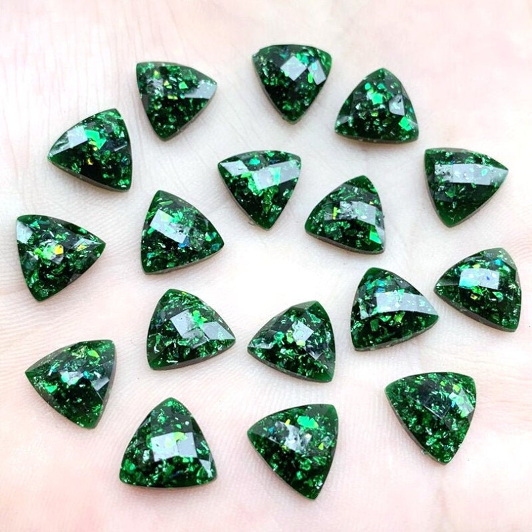 10 Pcs Resin Embellishment Cabochons - Green and Gold - Metal Foil ...