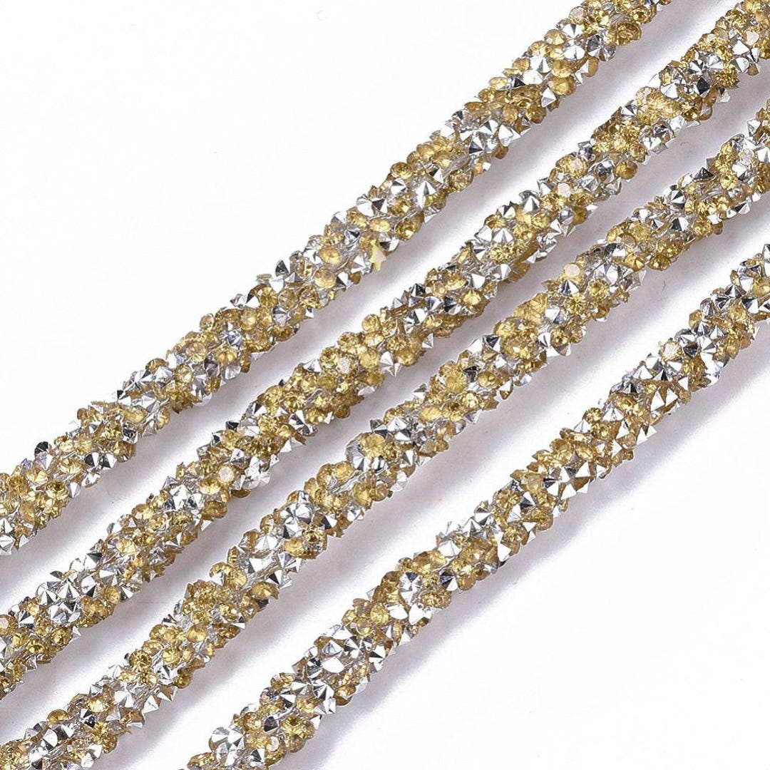 1 YD - Gold and Silver Rhinestone Glitter Tubing Rope Cord - 6mm Thick ...