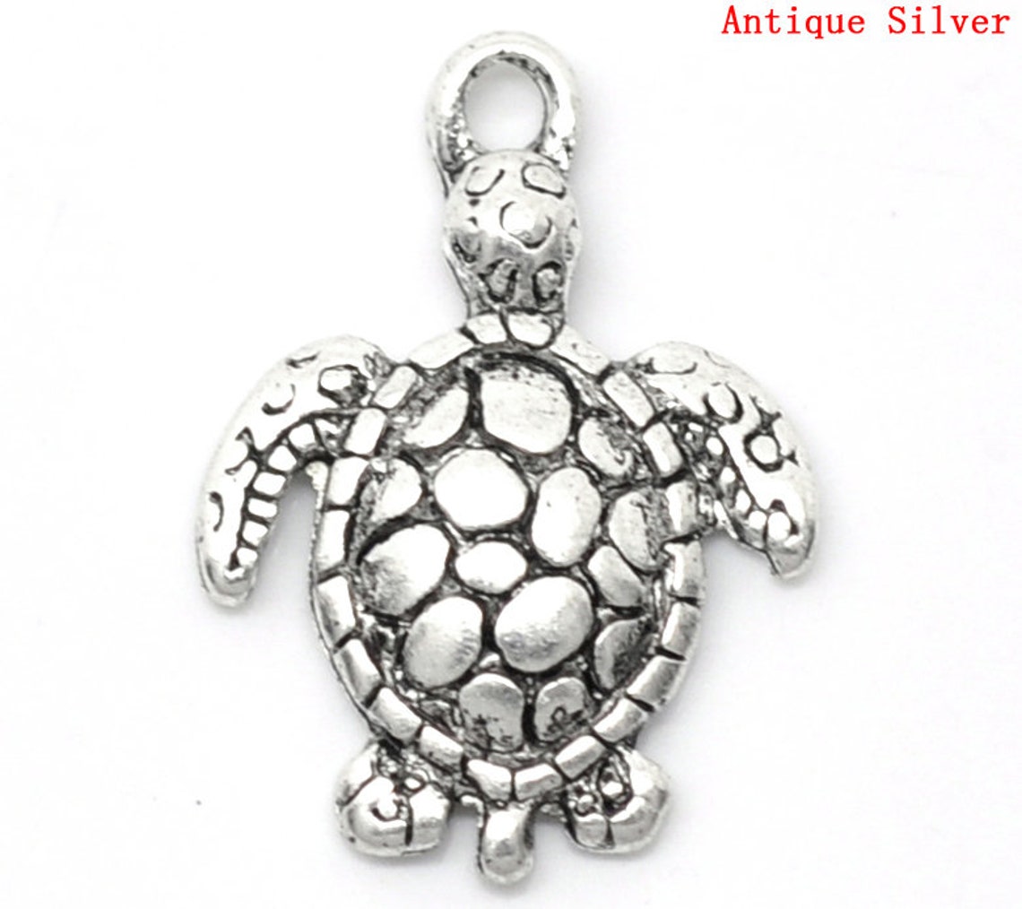 10 pcs. Antique Silver Turtle Tortoise Charms Pendants | Etsy