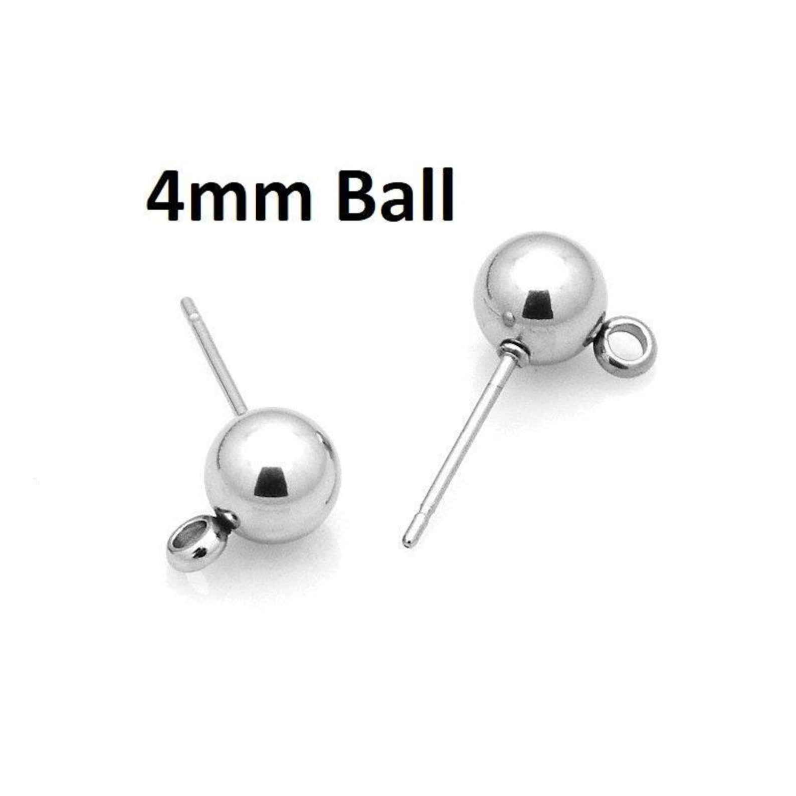 10 Pcs. (5 Pairs) 304 Stainless Steel Earring Ball Posts Settings With ...