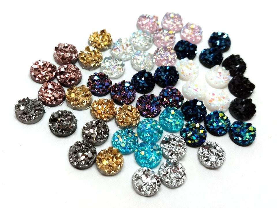 10 Pcs Druzy Resin Embellishment Cabochons Assortment 8mm - Etsy
