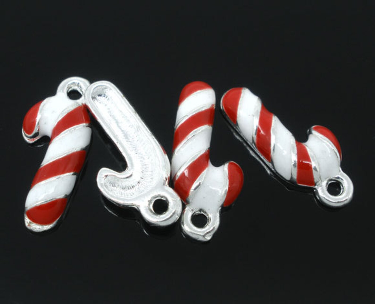 20 Pcs. Silver Plated Enamel Candy Cane Striped Christmas - Etsy