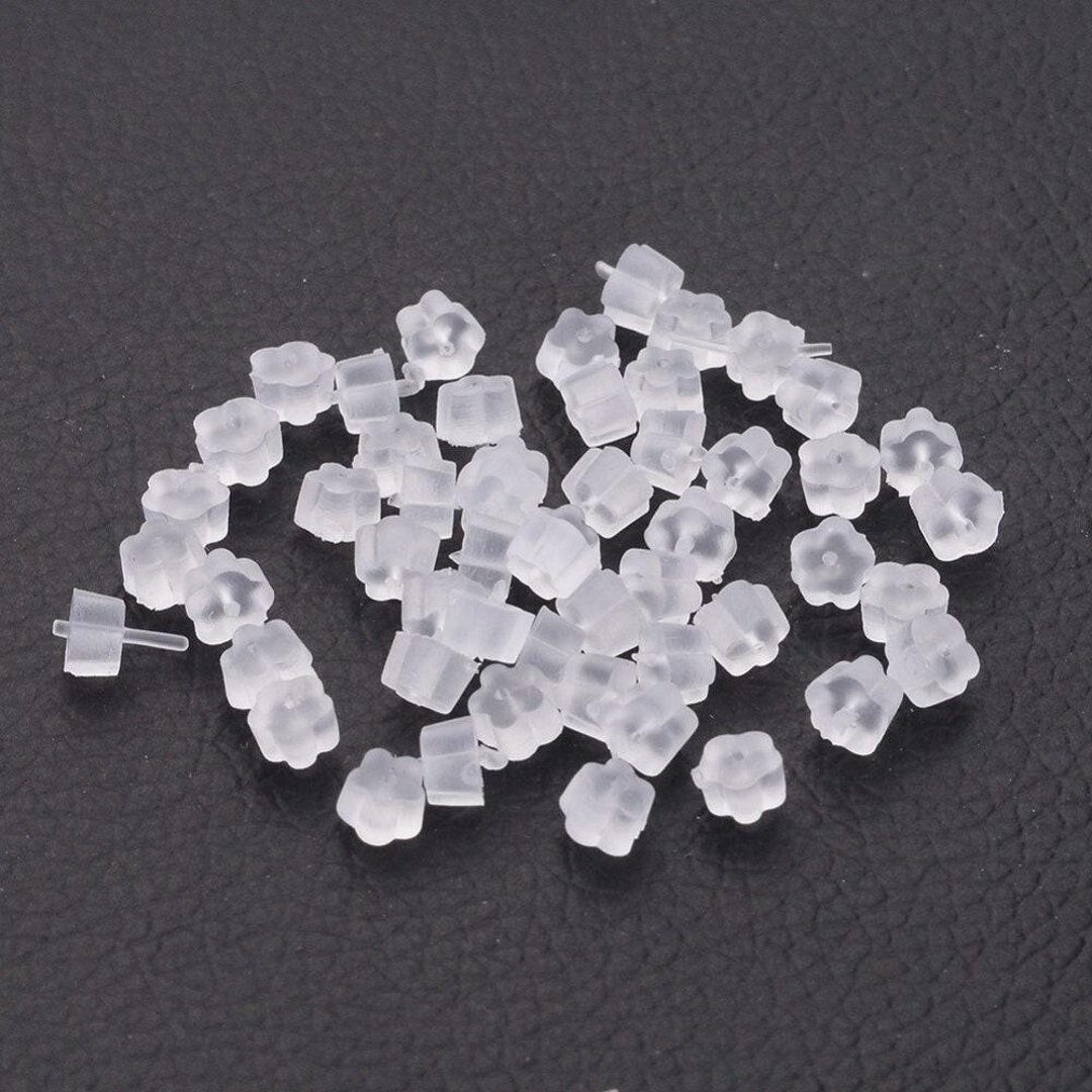 100 Pcs (50 Pairs) Clear Translucent Plastic Earring Back Stoppers Nuts ...
