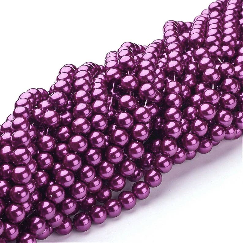 8mm Purple Plum Glass Pearl Imitation Round Beads - 32 Inch Strand (105 ...