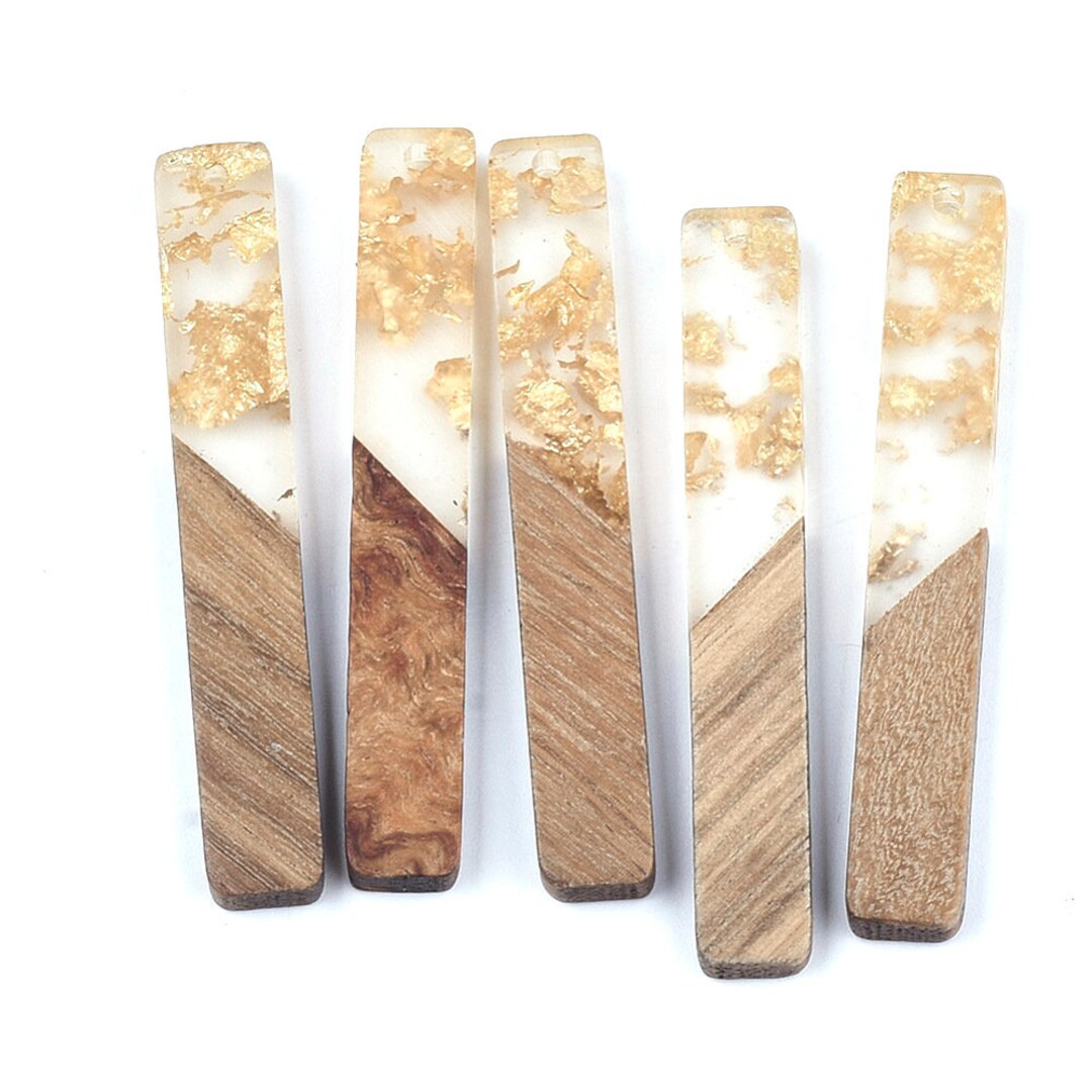 4 Pcs. Gold Foil and Clear Resin and Wood Rectangle Flat - Etsy