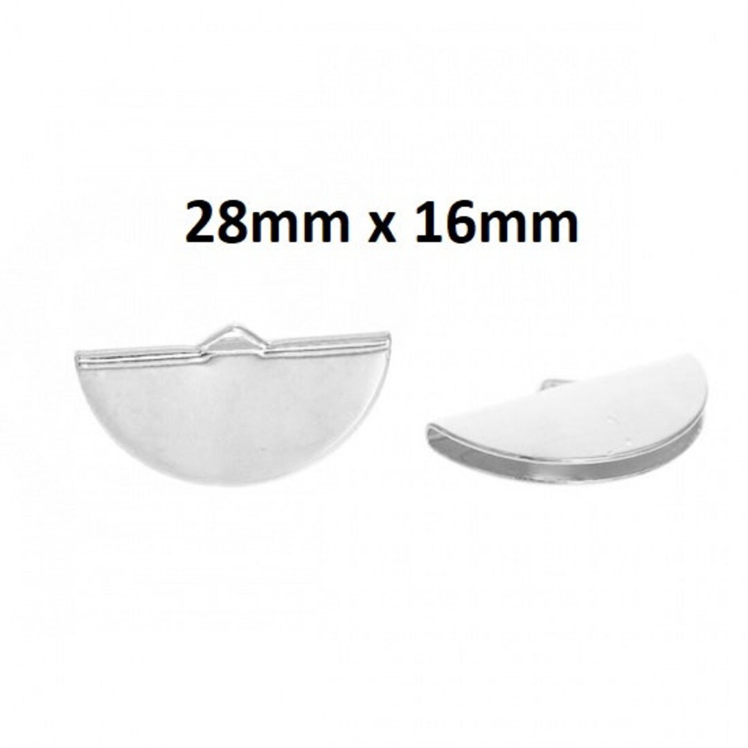10 Pcs. Silver Plated Half Round Ribbon Crimp End Caps - 28mm X 16mm ...