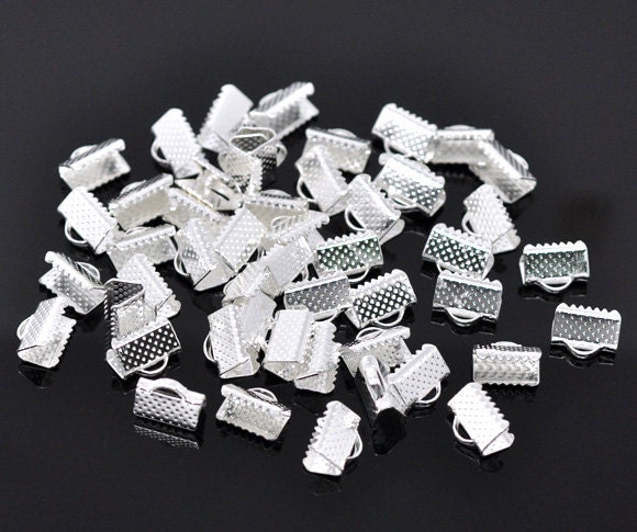 100 Pcs. Silver Plated Textured Ribbon Crimp End Caps 10mm X - Etsy