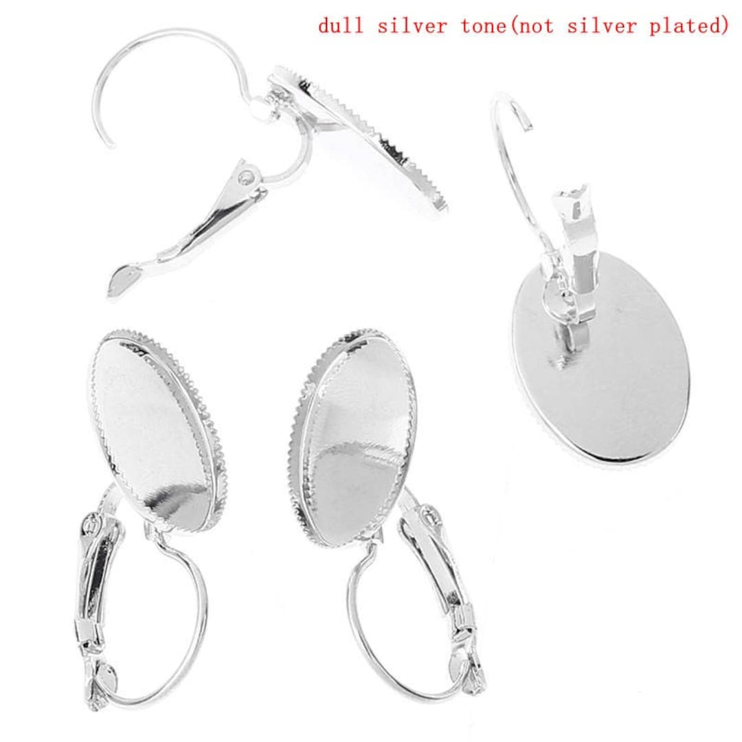 6 Pcs. Silver Tone Earring Clips Settings Lever Back Bezels - Etsy