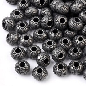 50 Pcs Antique Gunmetal Plastic Carved Ball Spacer Beads - 10mm - Large ...