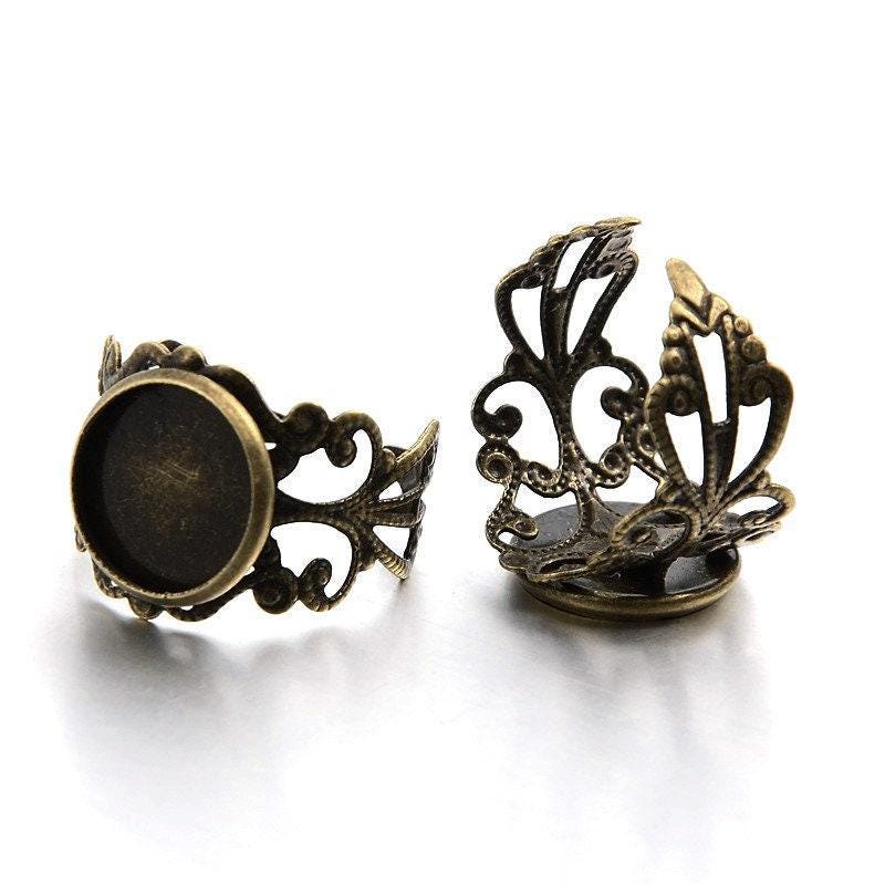 5 Pcs. Antique Bronze ADJUSTABLE Cabochon Setting Bezel RING Bases ...