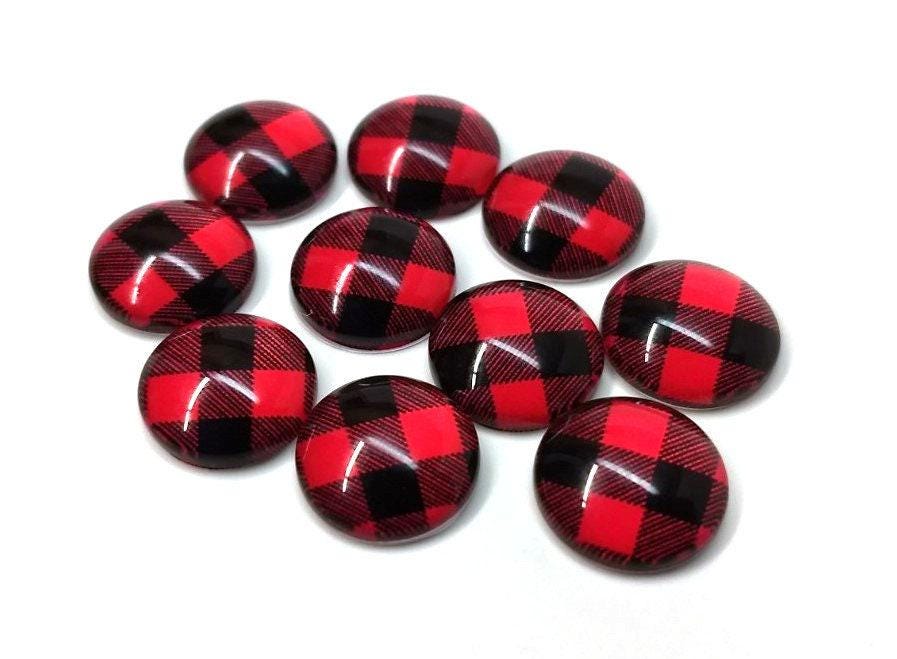 10 Pcs Buffalo Check - Red and Black - Circle Glass Round Dome Seals ...
