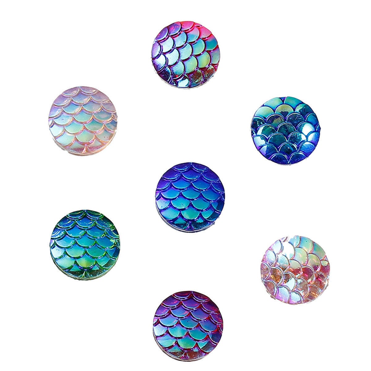 100 Pcs Assortment of Mermaid Fish Scales Resin Carved Embellishment ...