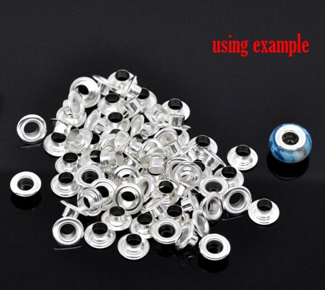 100 Pcs Silver Plated Grommets EYELETS - Fits Beads With 5.5mm Holes ...