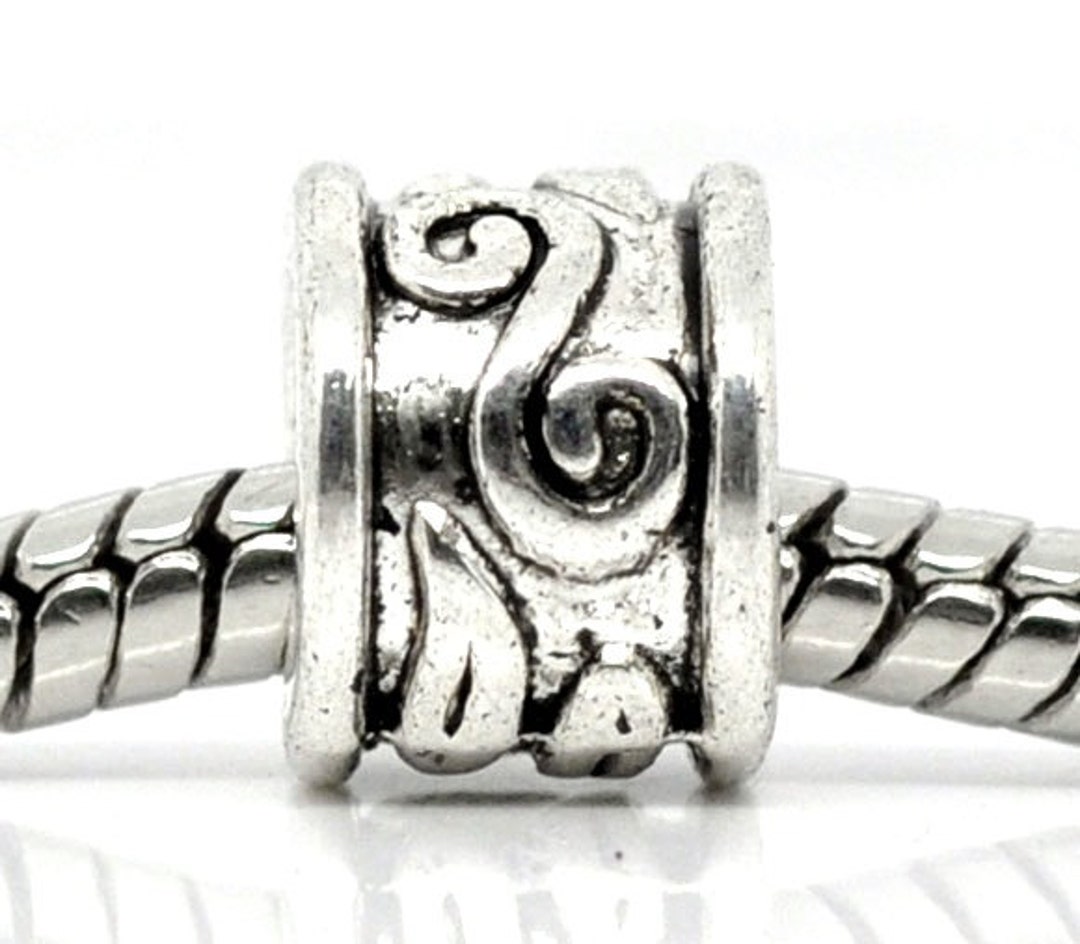 50pcs. Antique Silver Pattern Tibetan Swirls Tube European Spacers 9mm ...