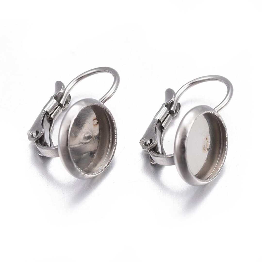 10 Pcs. 304 Stainless Steel Earring Clips Settings Lever Back Bezels ...