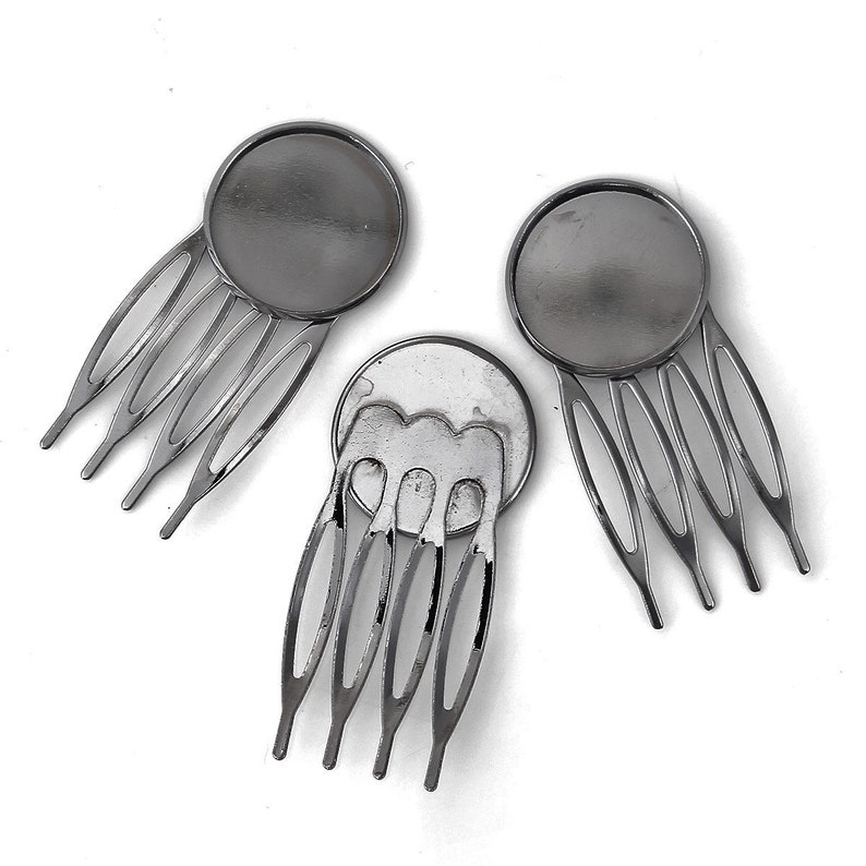 10 Pcs. - Gunmetal - DARK - Hair Combs Clips Cabochons Bezels - 20mm ...