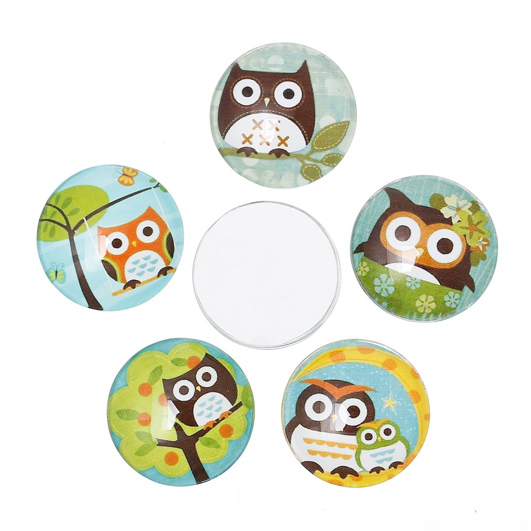 20 Pcs Circle Owl Assortment Glass Round Dome Seals Tiles Cabochons ...