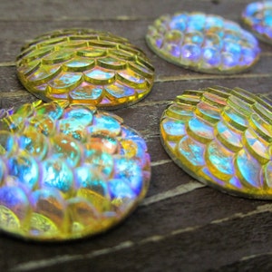 10 Pcs Mermaid Fish Scales Resin Carved Embellishment Cabochons Yellow ...