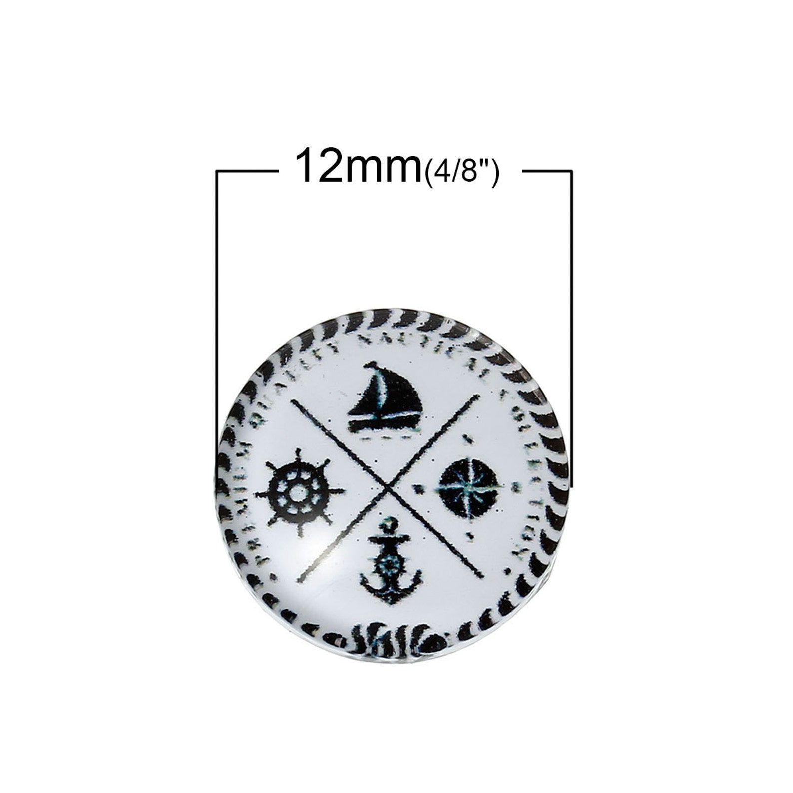 10 Pcs Circle Nautical Black and White Navigation Glass Round Dome ...