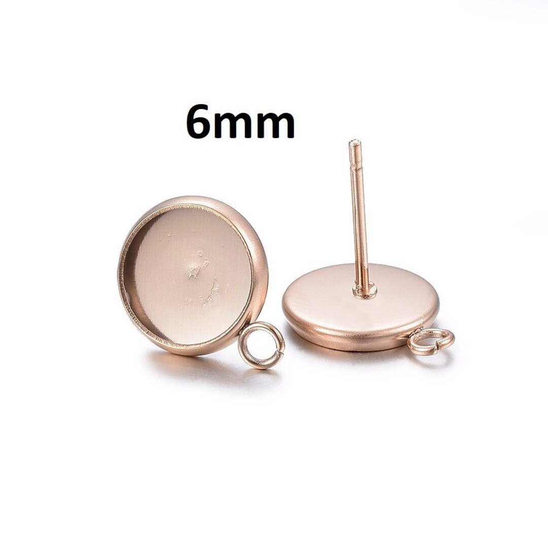 10 Pcs. 304 Stainless Steel Rose Gold Earring Posts Studs Settings ...