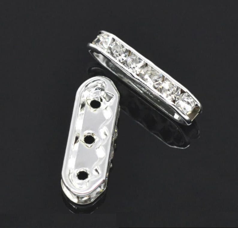 10 Pcs. Sterling Silver Plated Rectangle Austrian Crystal Rhinestone 3 ...
