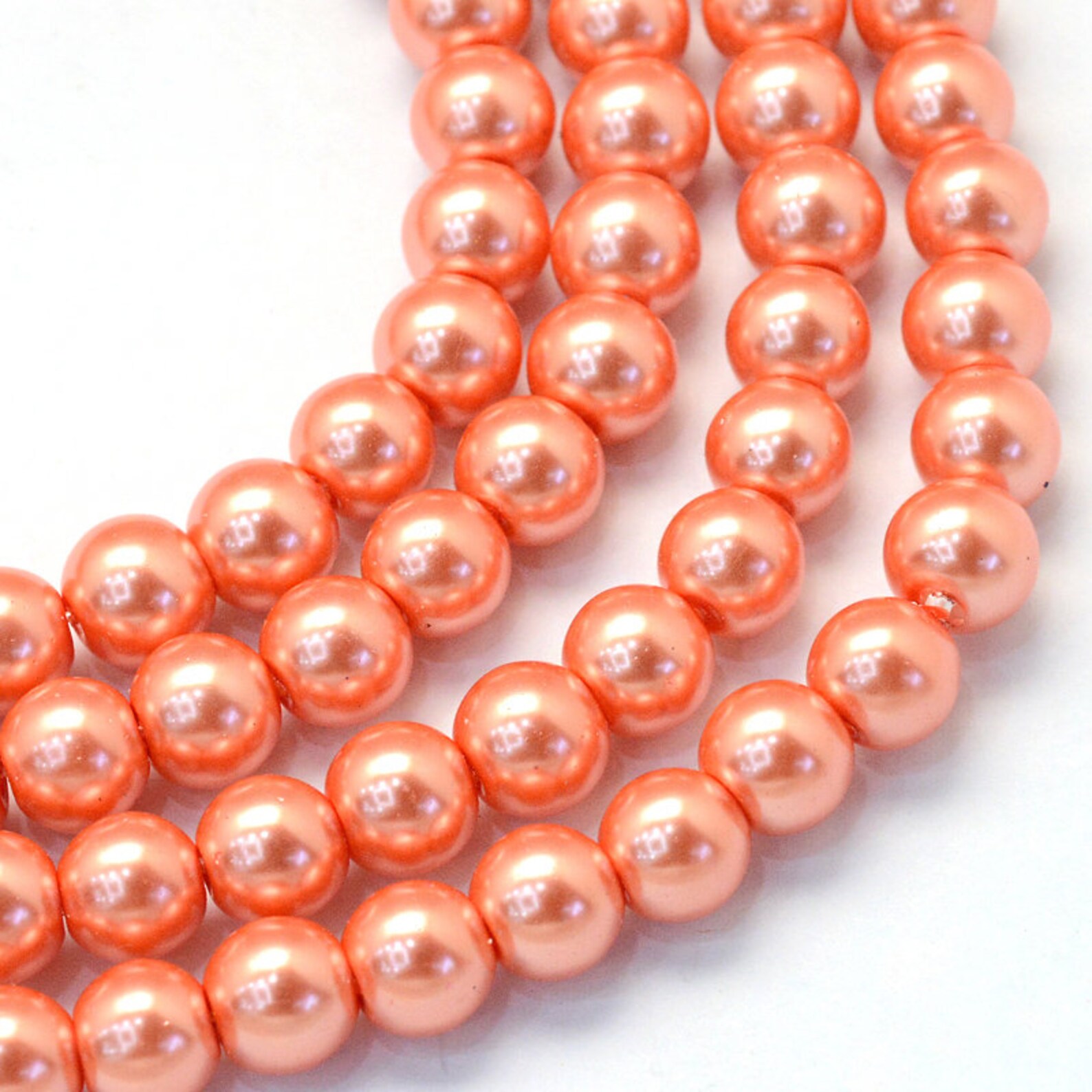 6mm Coral Melon Glass Pearl Imitation Round Beads 32 Inch Strand Approx ...