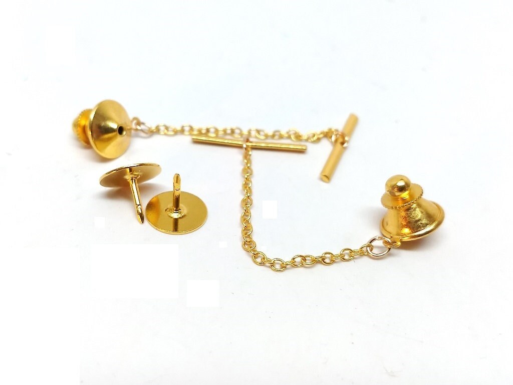 10 Sets Gold Tone Tie Tacks spring Loaded Clutch and Chain - Etsy