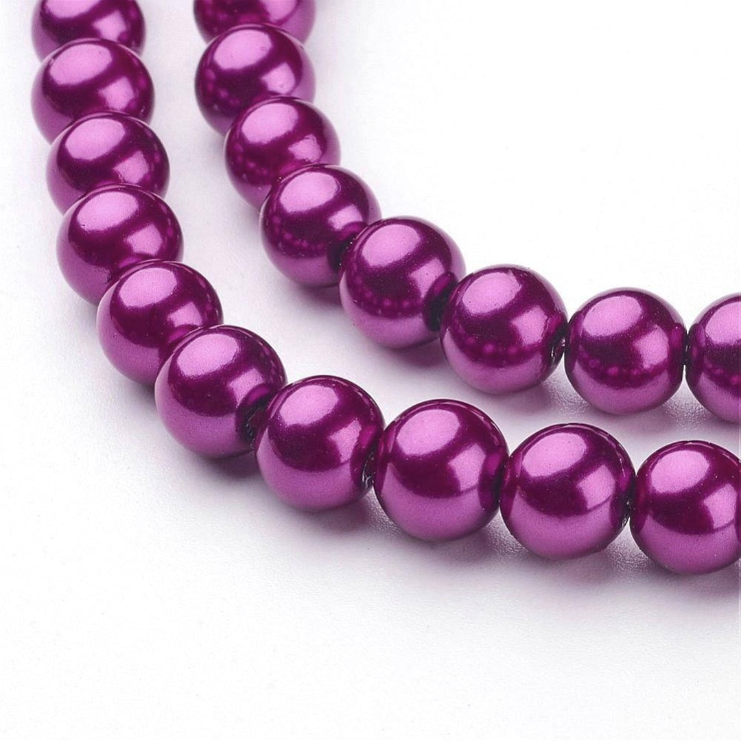 8mm Purple Plum Glass Pearl Imitation Round Beads - 32 Inch Strand (105 ...