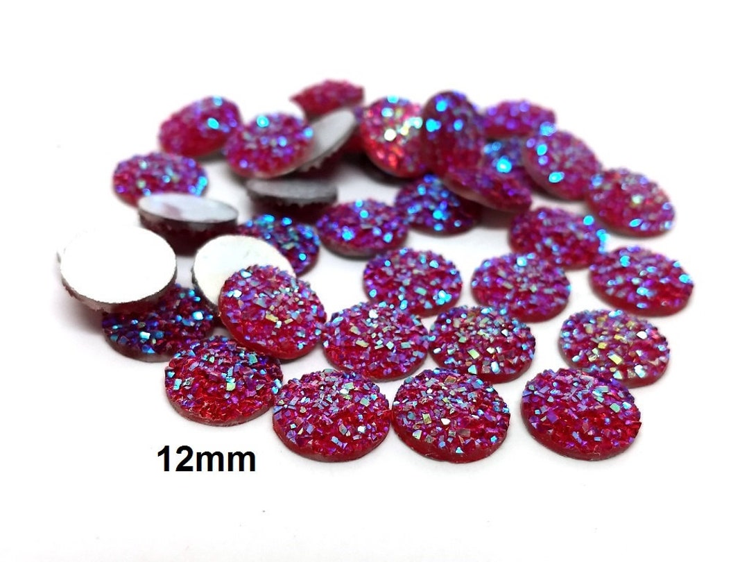 10 Stk. Druzy Resin Verzierung Cabochons Rubin Pink Fuchsia - 12mm (1/2 ...