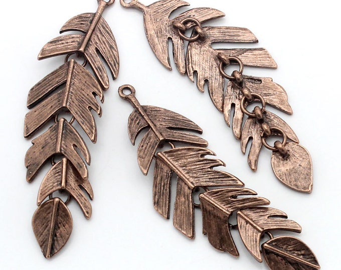 3 Pcs. LARGE Antique Copper Leaf Chain Feather Charms - Etsy