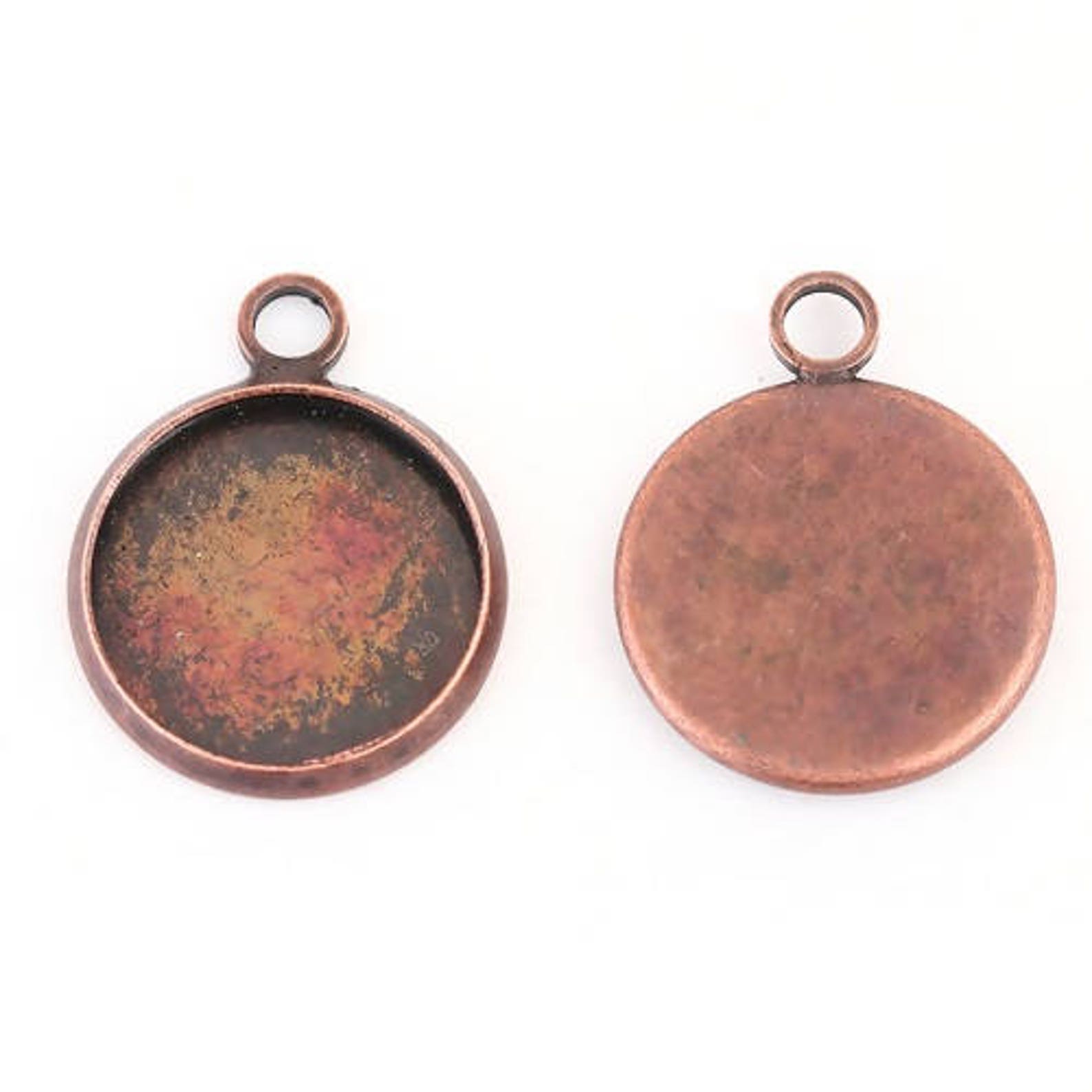 10 Pcs. Antique Copper Circle Round Bezel Cabochon Pendant - Etsy