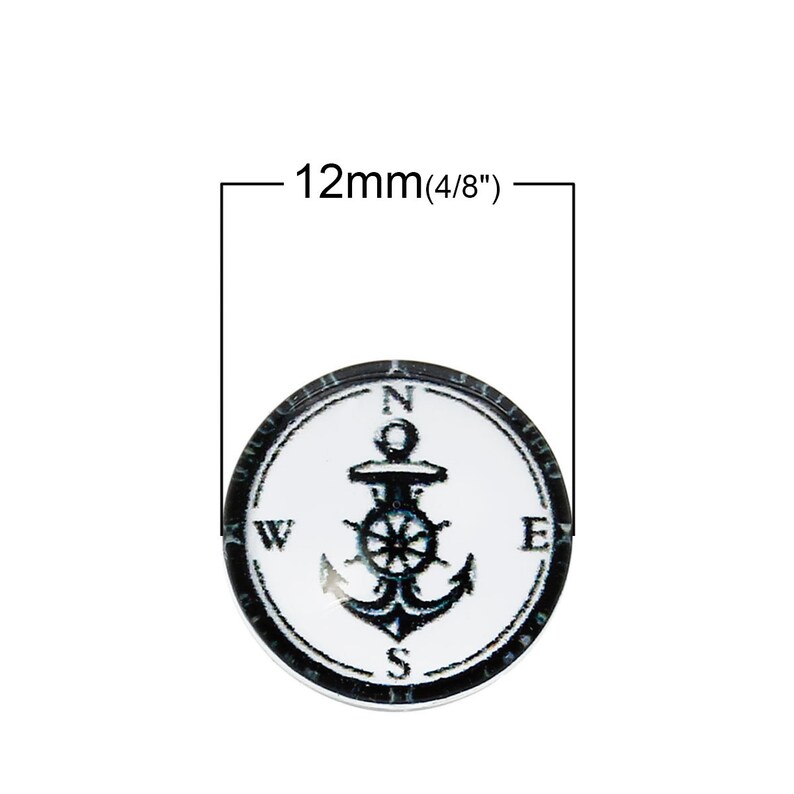 10 Pcs Circle Compass Anchor Nautical Navigation Glass Round Dome Seals ...