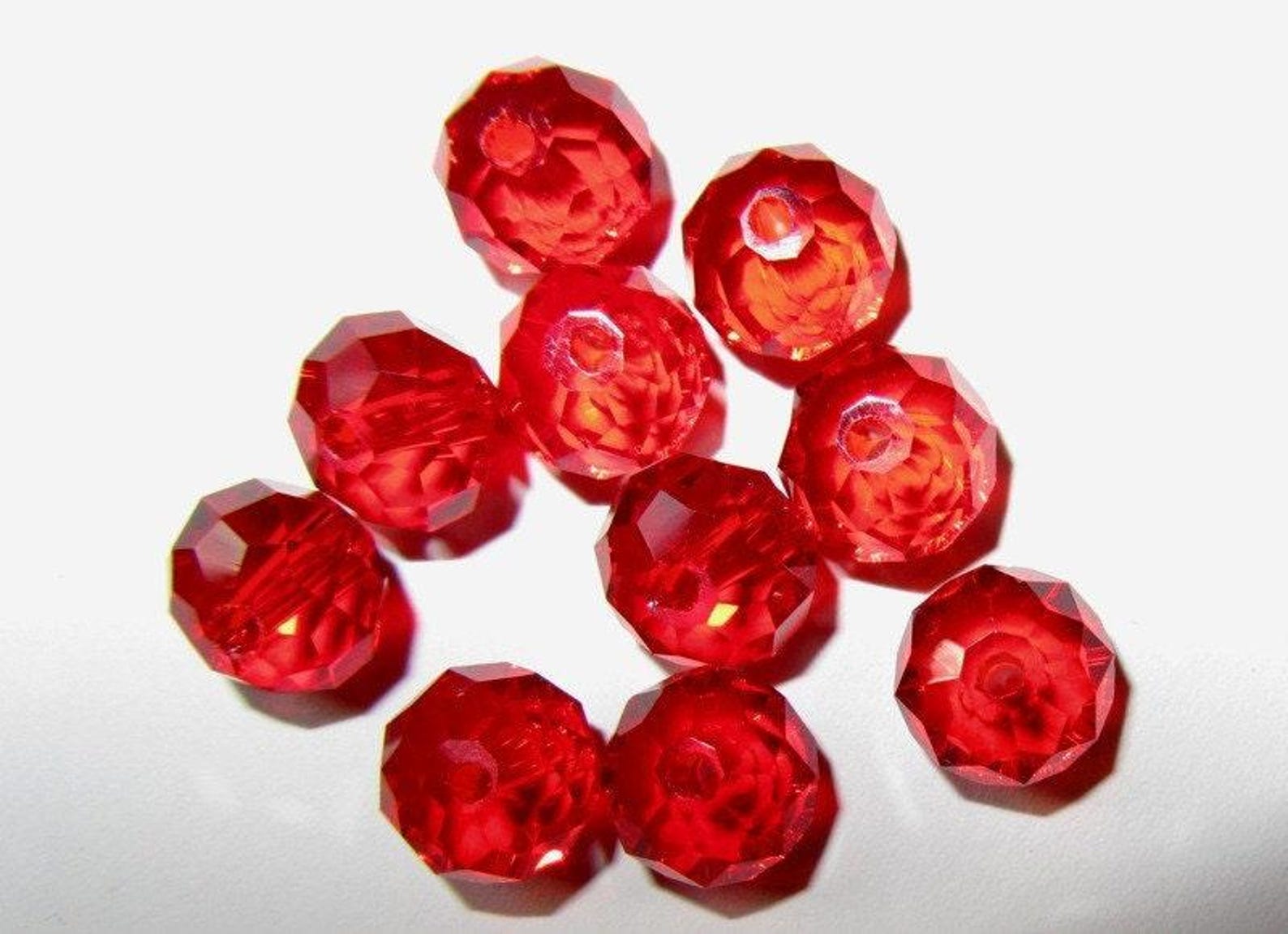 20 Pcs. Red Crystal Glass Faceted Rondelle Beads - 8mm - Hole Size: 1 ...