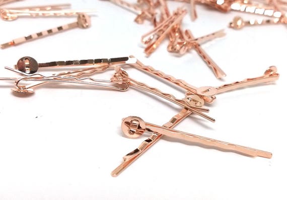 50 Pcs. Rose Gold Plated Bobby Pins 8mm Glue Pad Ripple - Etsy