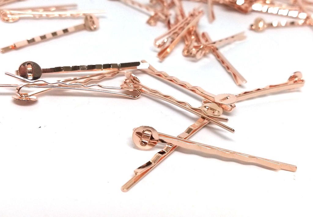 50 pcs. Rose Gold Plated Bobby Pins 8mm Glue Pad Ripple | Etsy