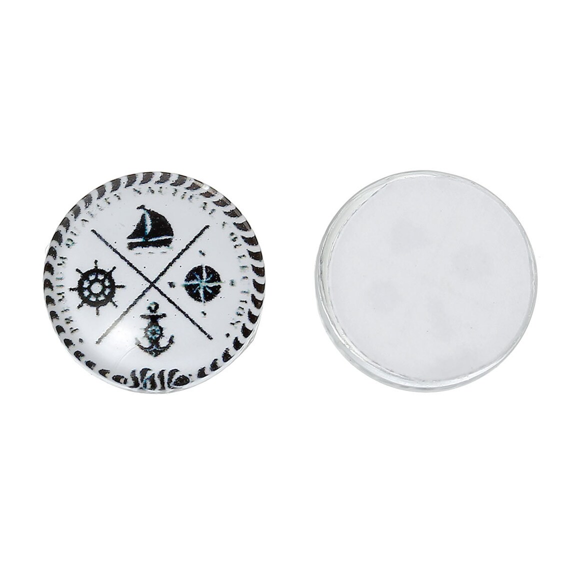 10 Pcs Circle Nautical Black and White Navigation Glass Round Dome ...