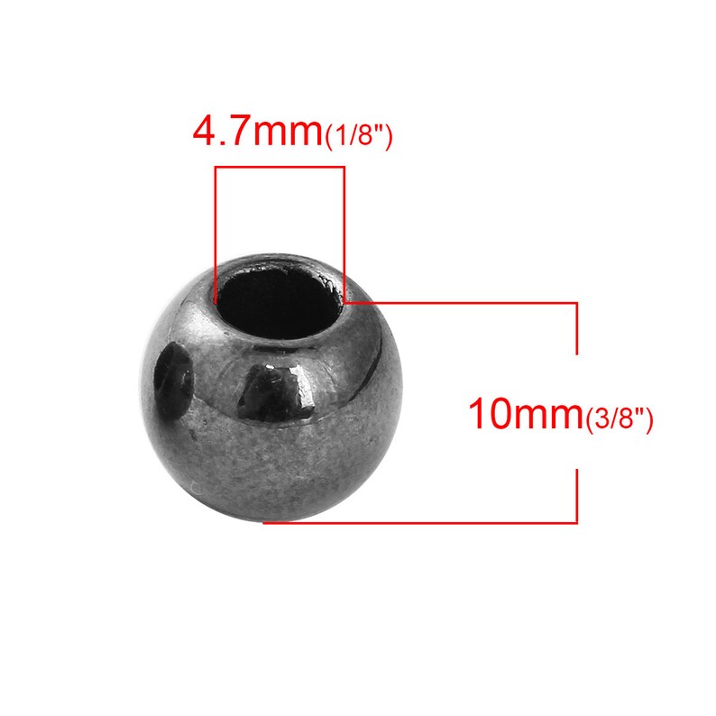 100 Pcs Gunmetal Smooth Ball Spacer Beads 10mm Large Hole: - Etsy