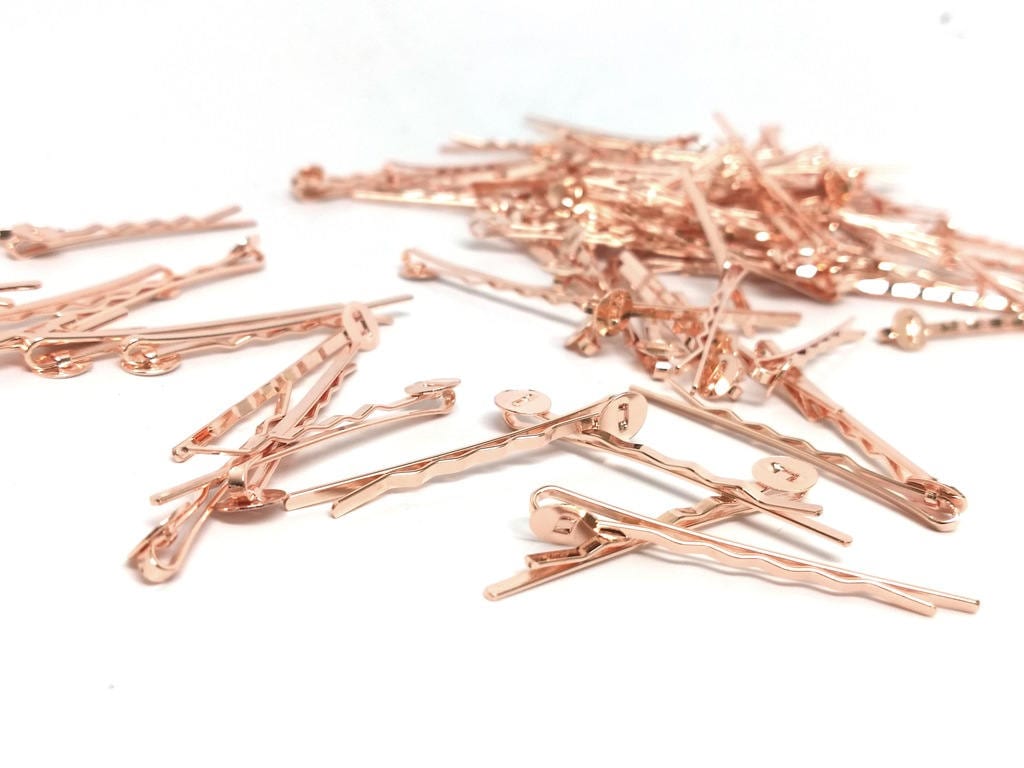 50 pcs. Rose Gold Plated Bobby Pins 8mm Glue Pad Ripple | Etsy