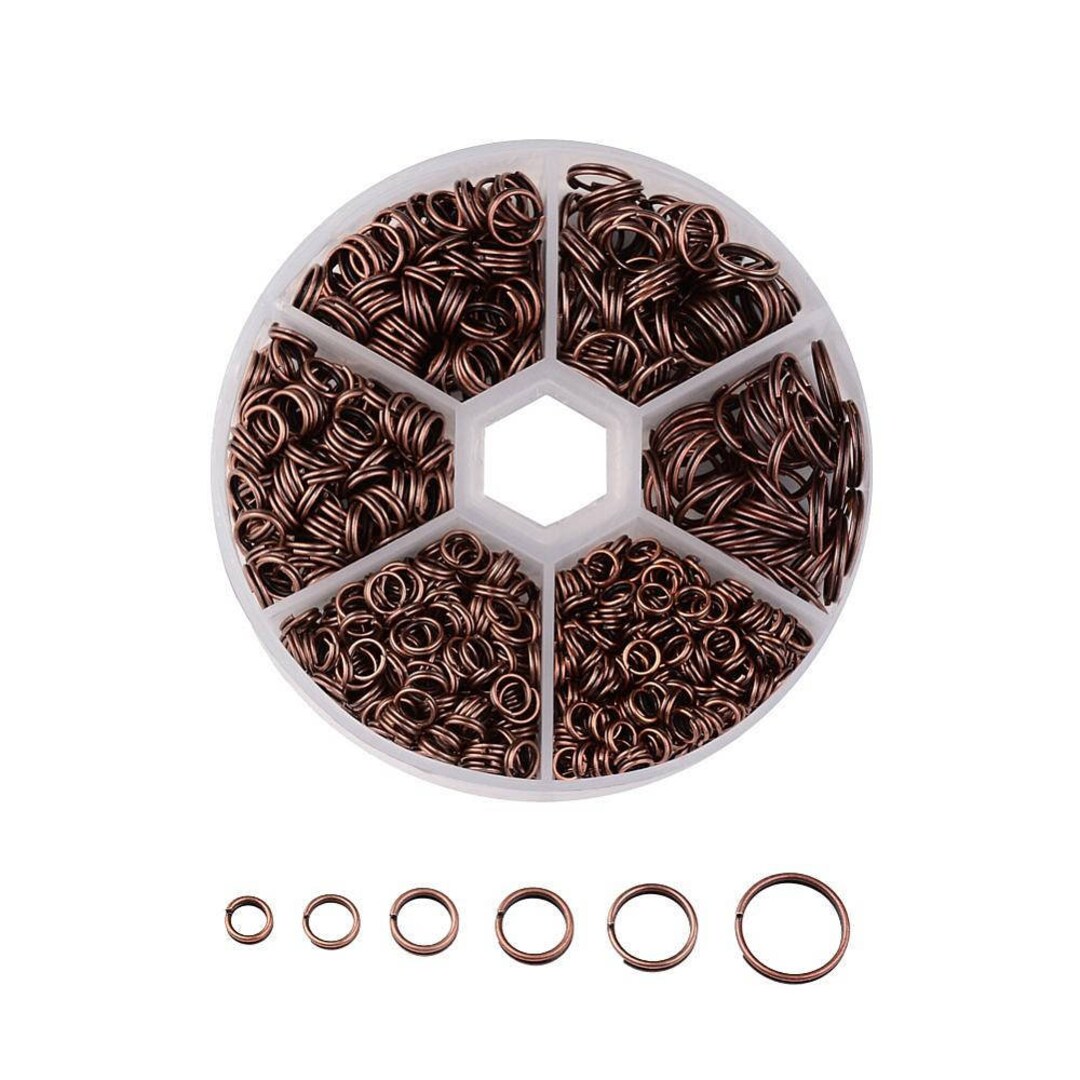 Assortment Box of Antique Copper Split Jump Rings 4mm, 5mm, 6mm, 7mm ...