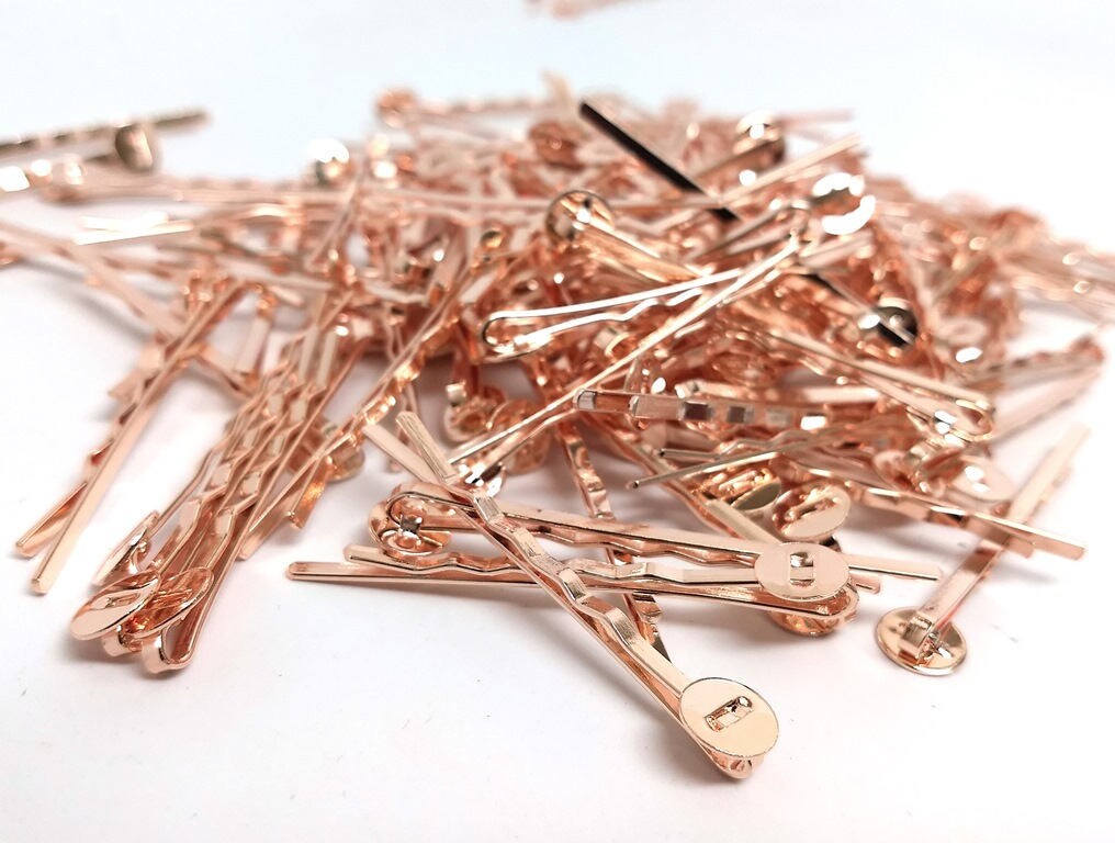 50 pcs. Rose Gold Plated Bobby Pins 8mm Glue Pad Ripple | Etsy