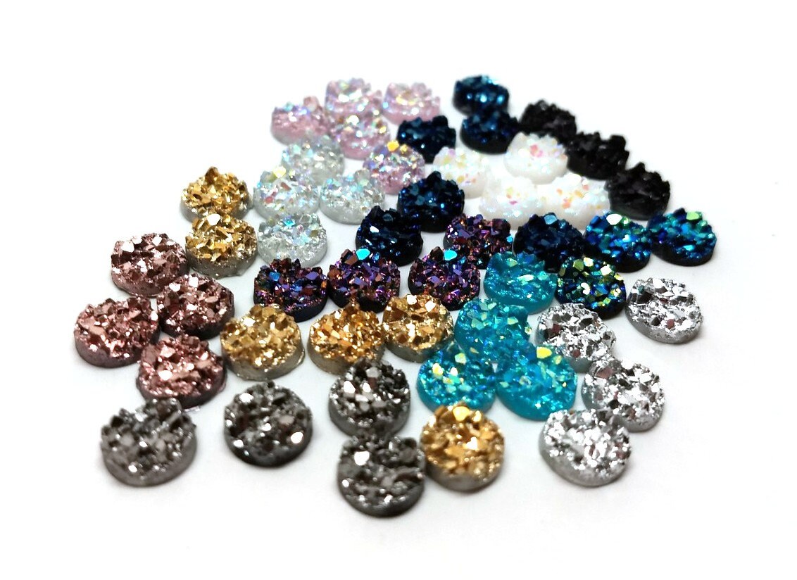 10 Pcs Druzy Resin Embellishment Cabochons Assortment 8mm - Etsy